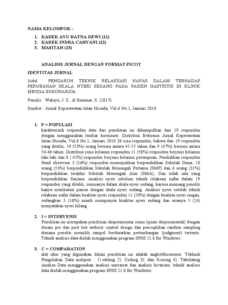 Analisis Jurnal Dengan Format Picot Kep - Dewasa | PDF