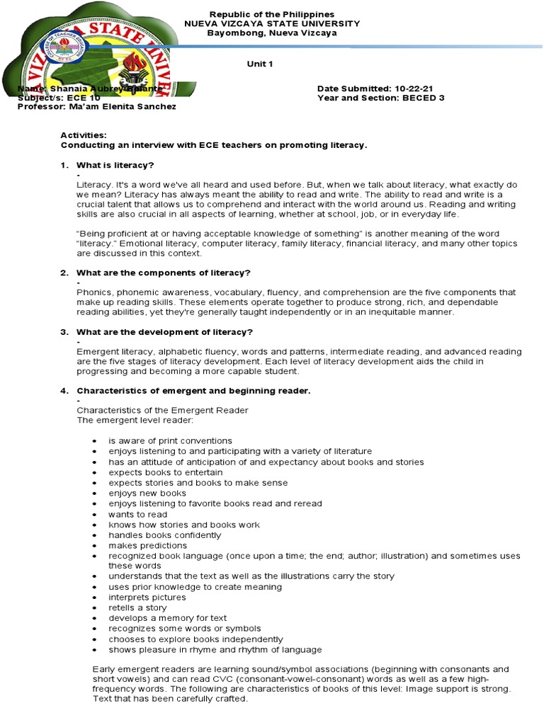 Promoting Literacy: Characteristics and Development of Emergent Readers ...