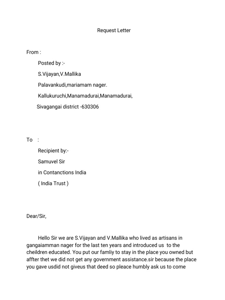 Contanctions India in Request Letter in Palavankudi. | PDF