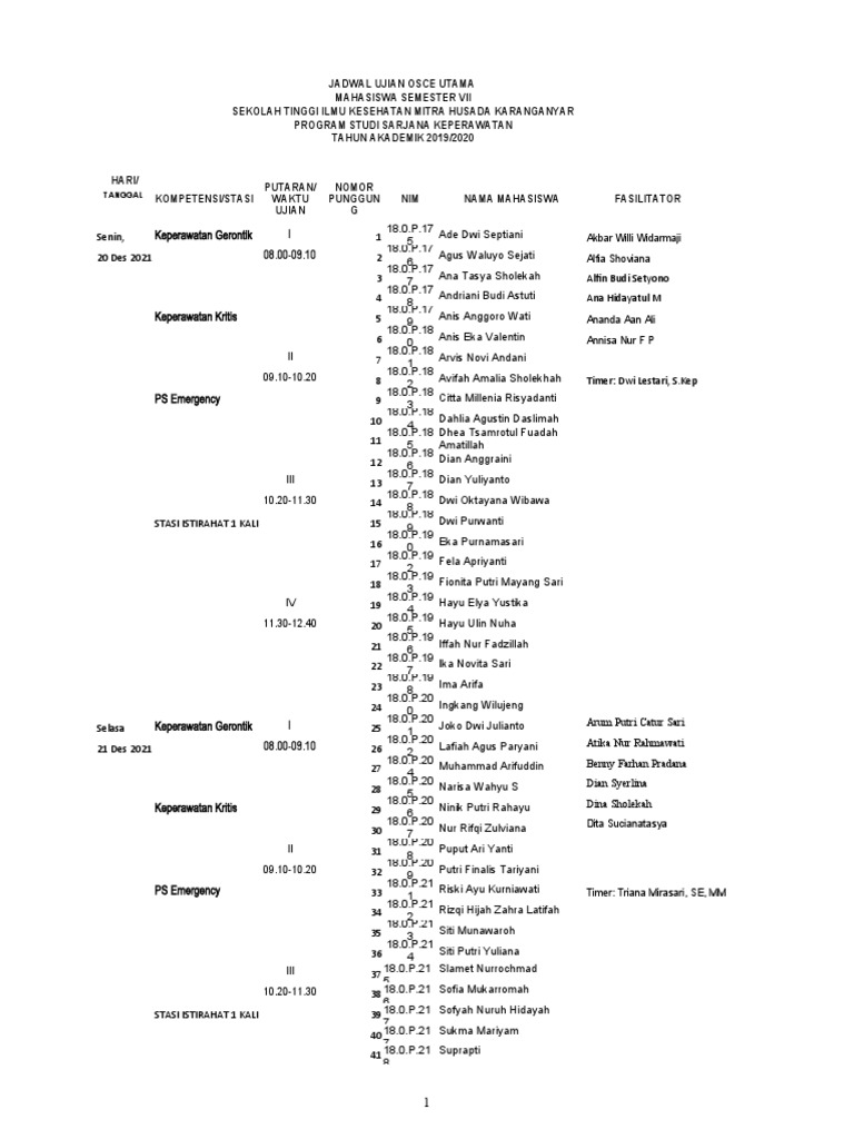 Jadwal Osce Mhs Sem 7 | PDF