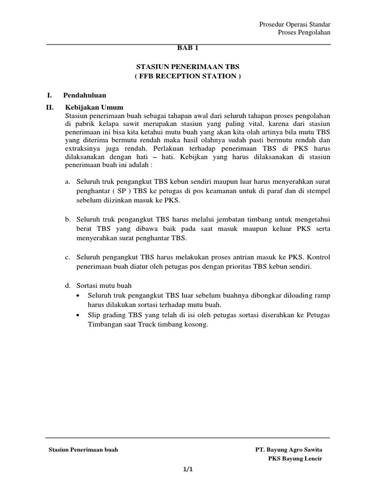 Bab 1 (Sop Penerimaan TBS) | PDF