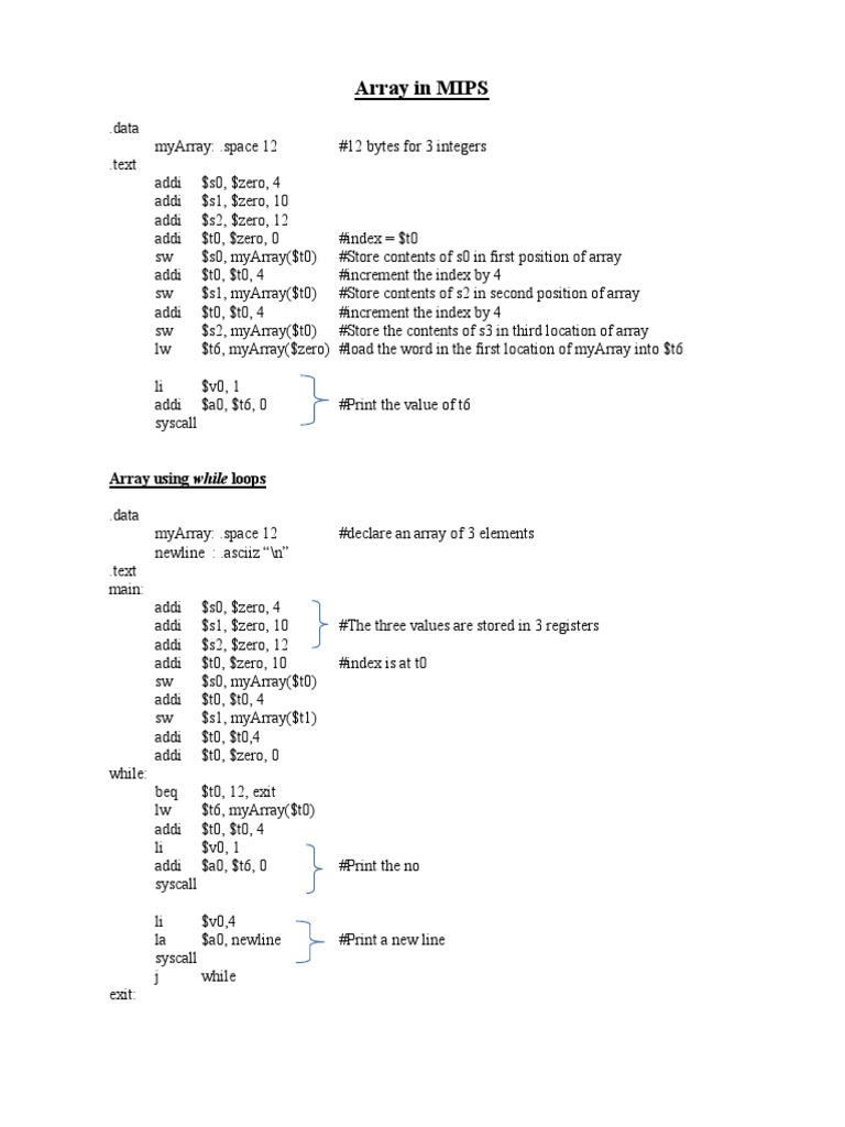 Array Mips Pdf Computer Programming Computer Data