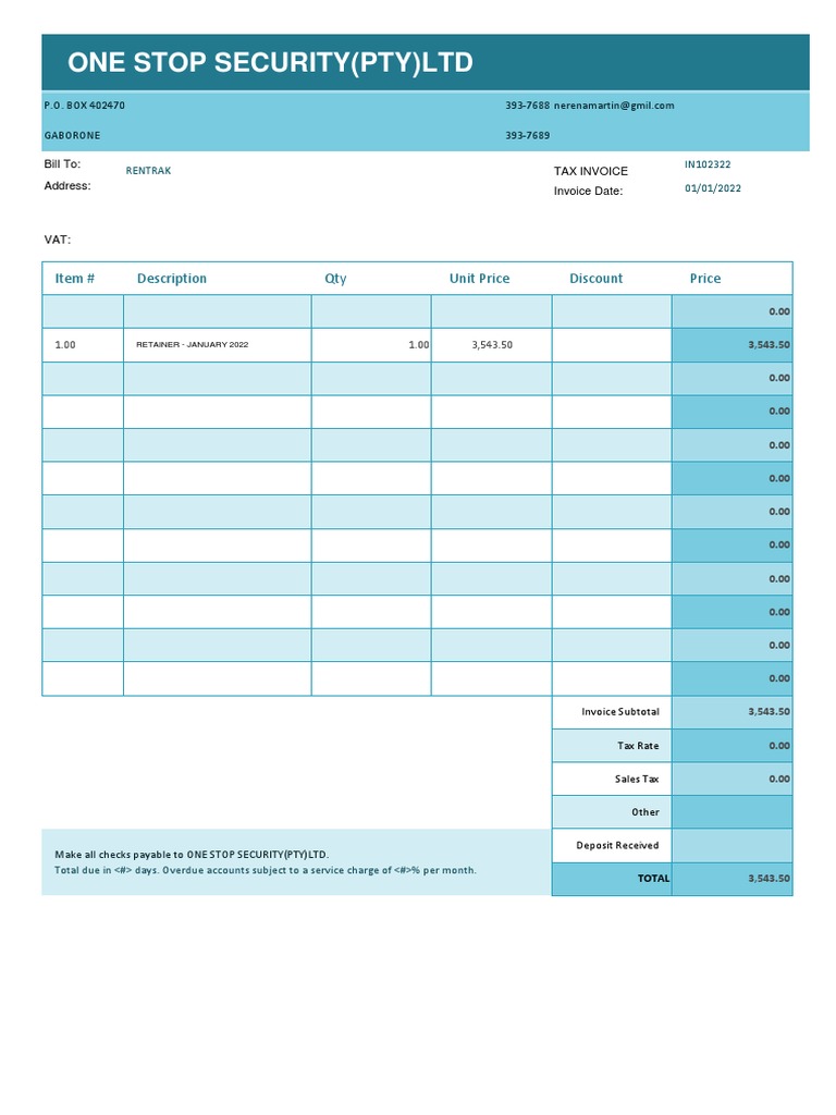 One Stop Security (Pty) LTD: Item # Description Qty Unit Price Discount ...