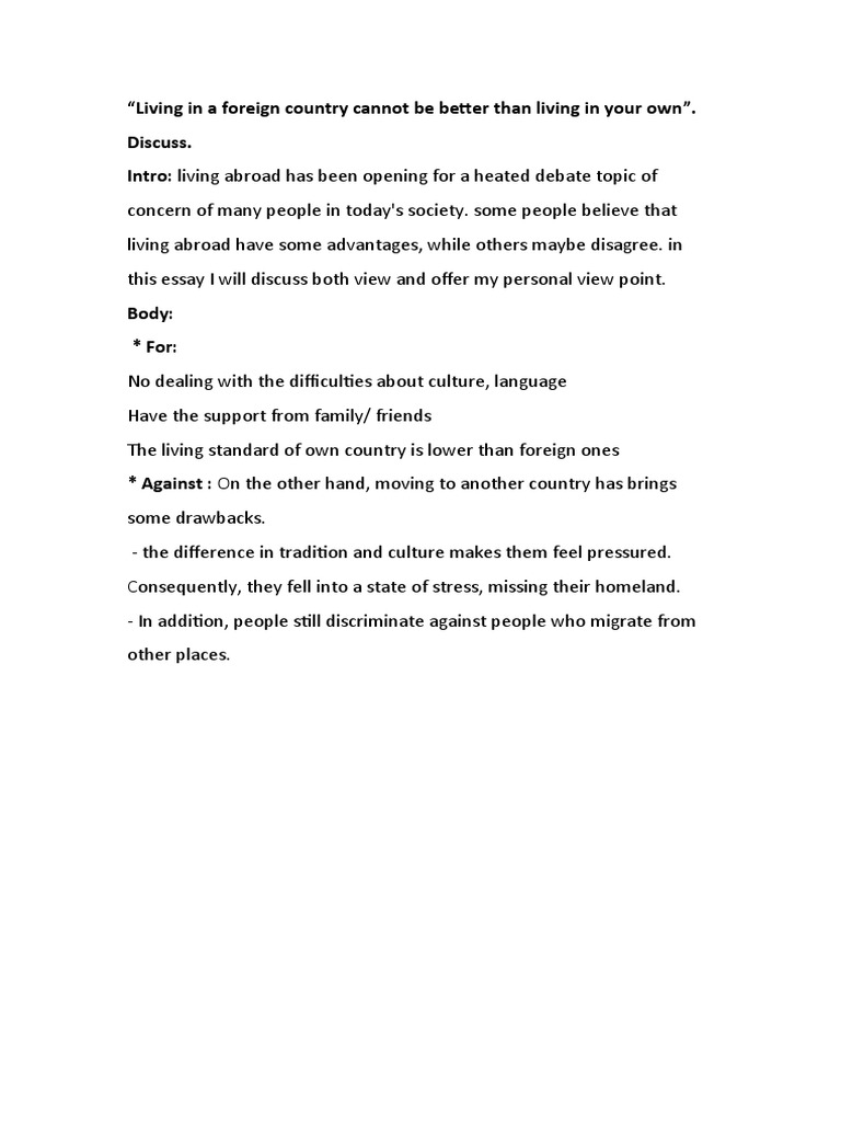 Living in A Foreign Country Cannot Be Better Than | PDF | Social ...