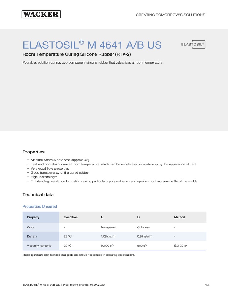 Elastosil M 4641 A/B US: Room Temperature Curing Silicone Rubber (RTV-2 ...