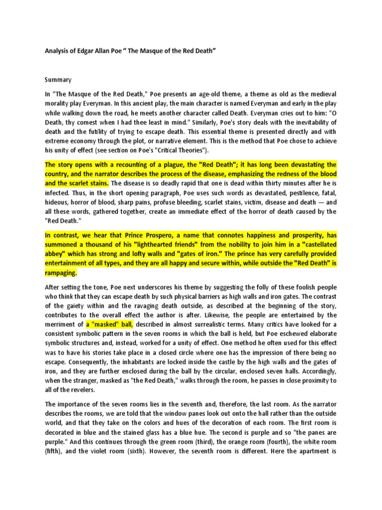"Masque of the Red Death" Analysis | PDF