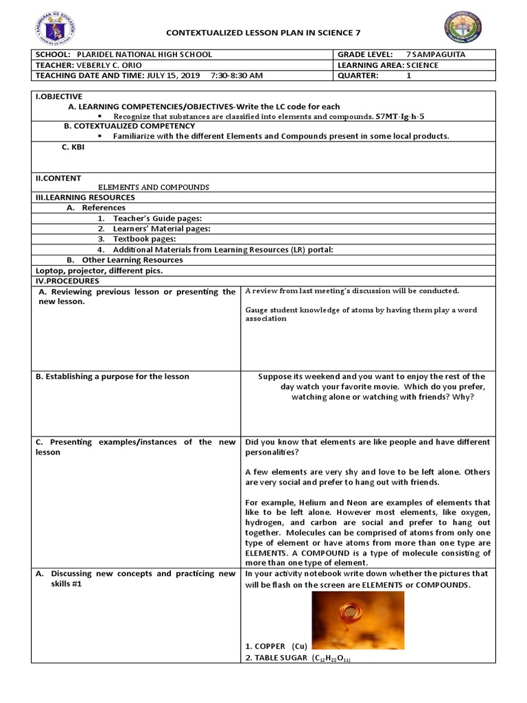 Contextualized Lesson Plan in Science 7 | PDF