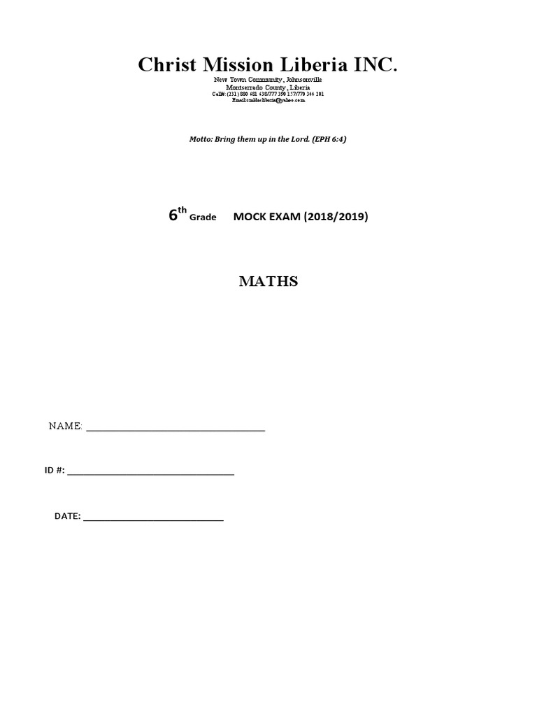 CML 6th Grade Maths Mock | PDF | Pound (Mass) | Mathematics