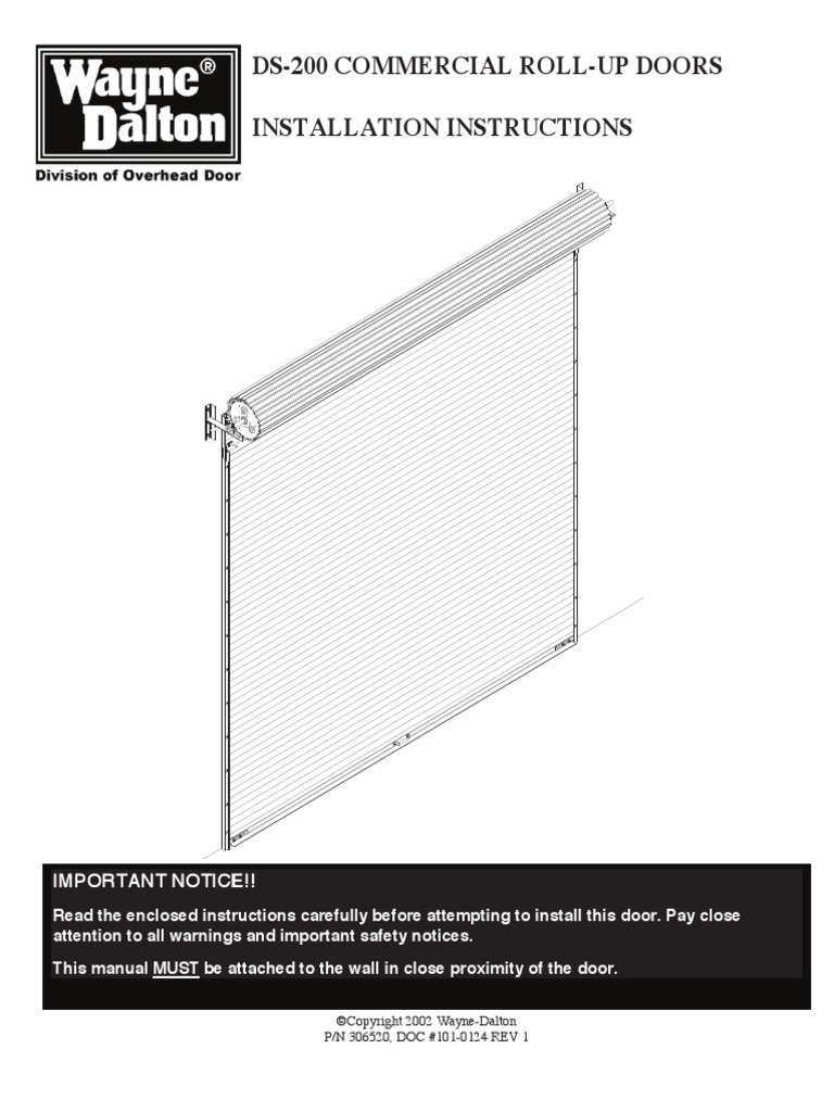 Ds-200 Commercial Roll-Up Doors Installation Instructions: Important ...