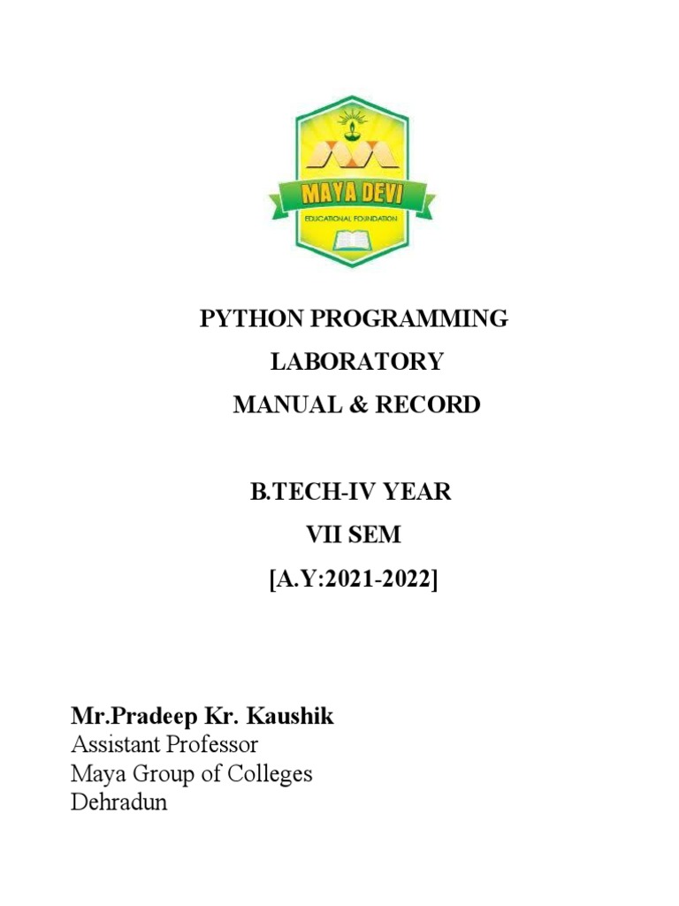 Python Programming Laboratory Manual & Record: Assistant Professor Maya ...