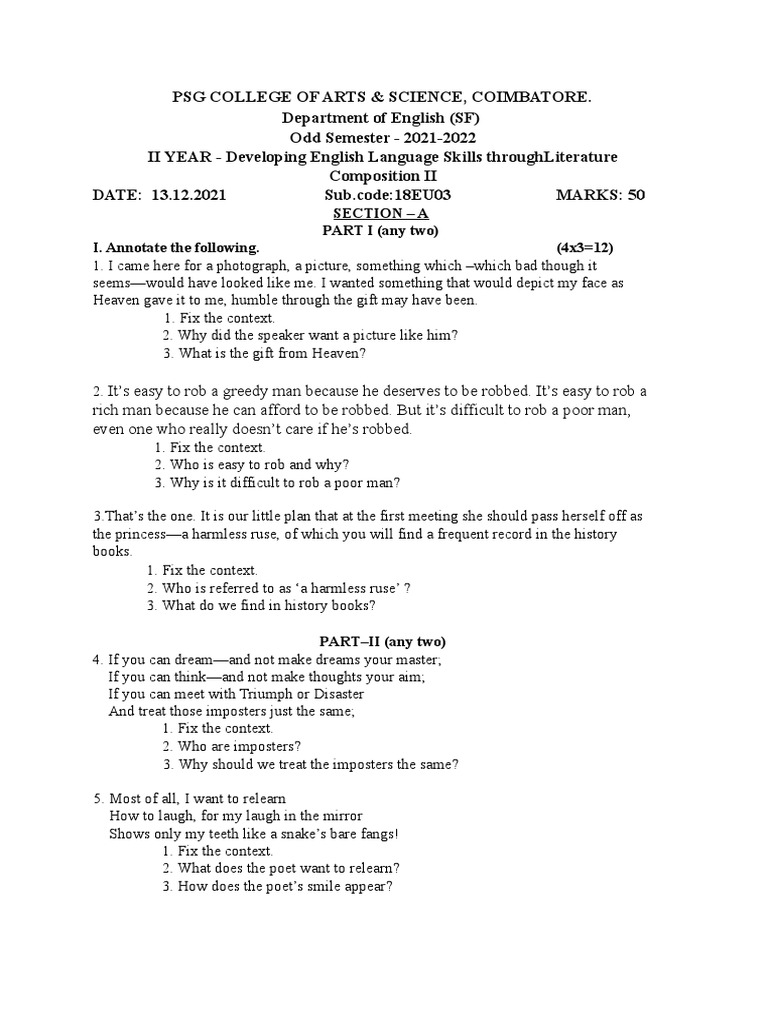 II Year Compostion II - 13.12.21 | PDF | Art