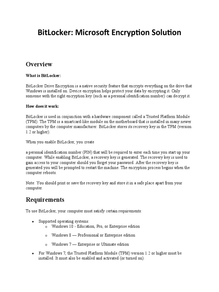 Bitlocker: Microsoft Encryption Solution | PDF | Operating System ...