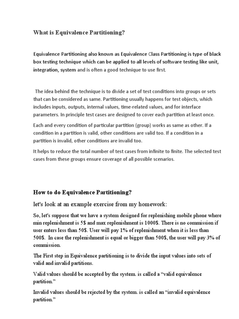 What Is Equivalence Partitioning? | PDF | Software Testing | Software ...