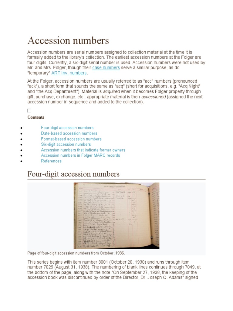 Accession Numbers at the Folger: A Guide to Understanding the Serial ...