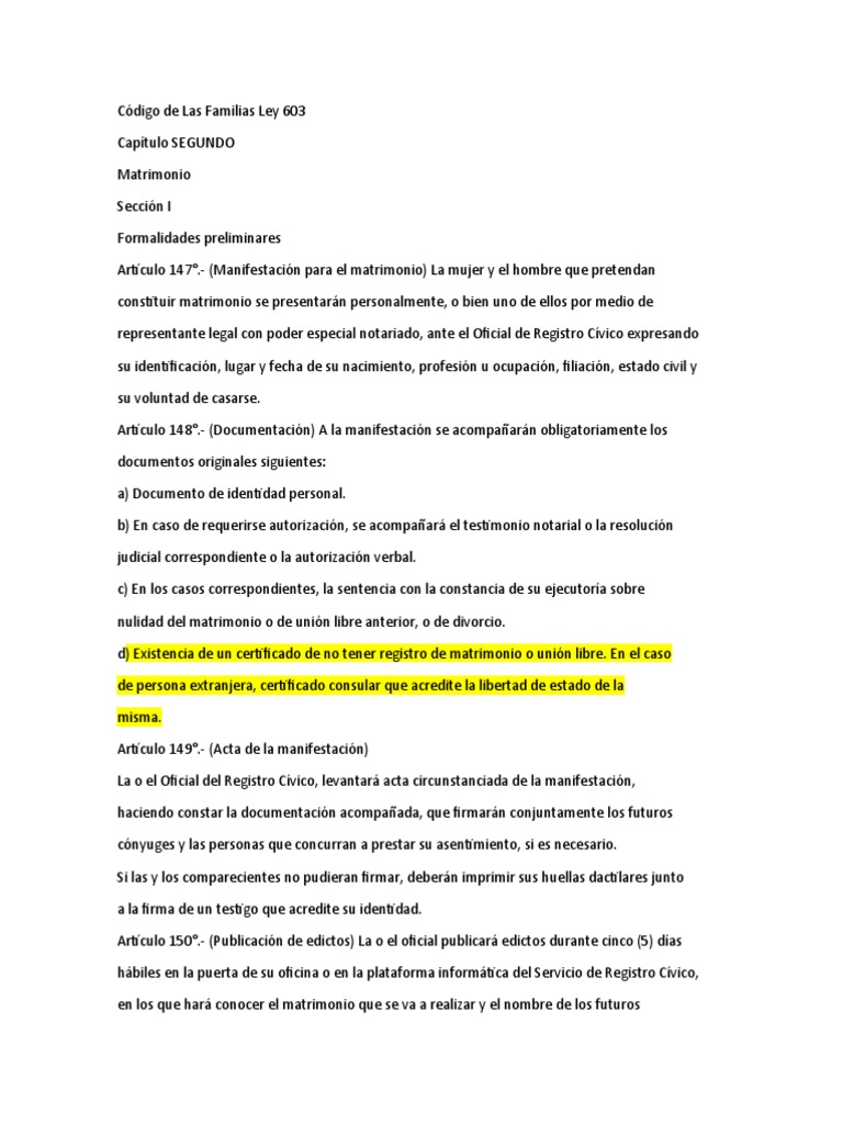 Ley 603 | PDF | Matrimonio | Instituciones sociales