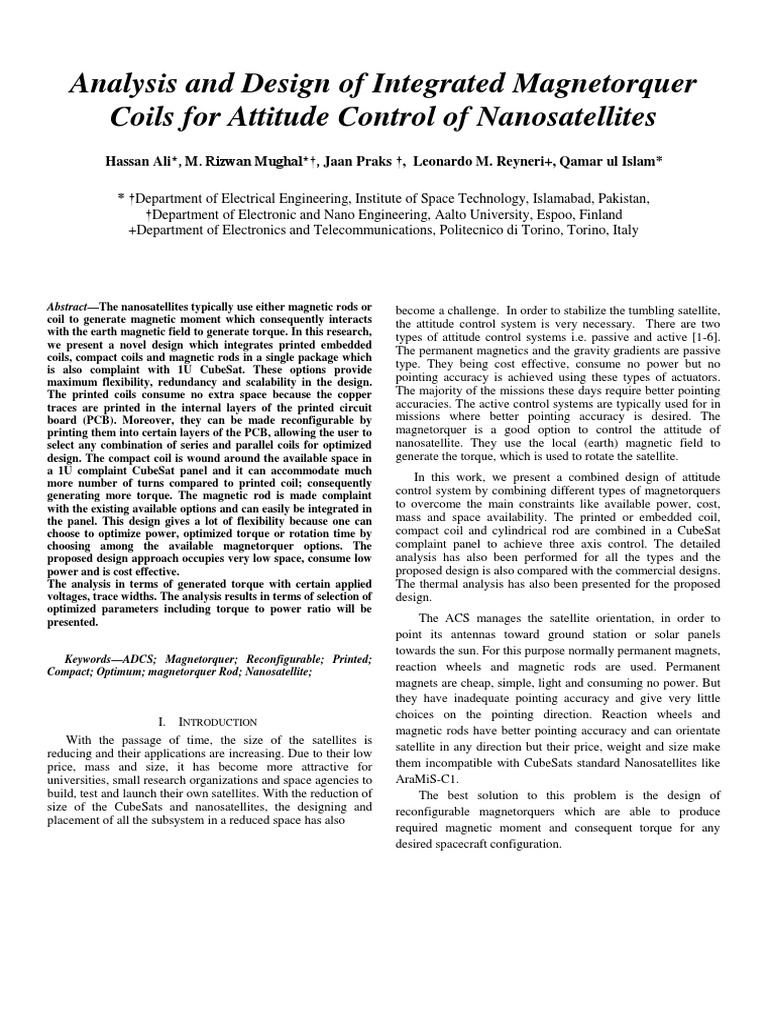 Analysis and Design of Integrated Magnetorquer Coils For Attitude | PDF ...