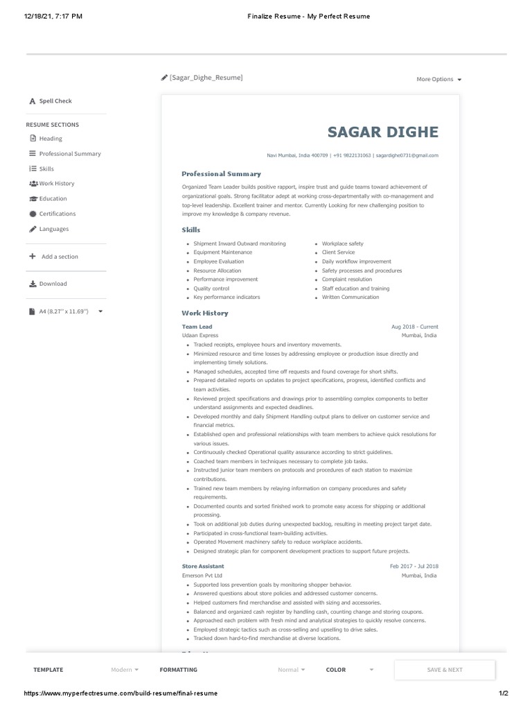 Finalize Resume - My Perfect Resume | PDF | Mentorship | Business