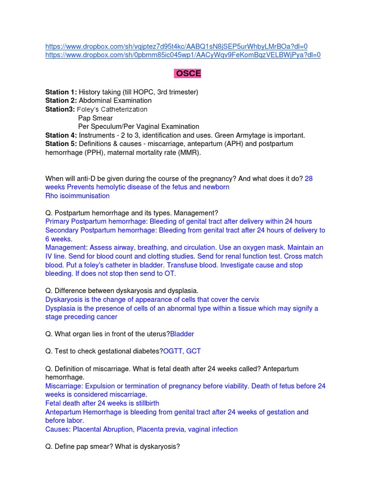 Obstetrics OSCE Guide | PDF | Maternal Death | Childbirth