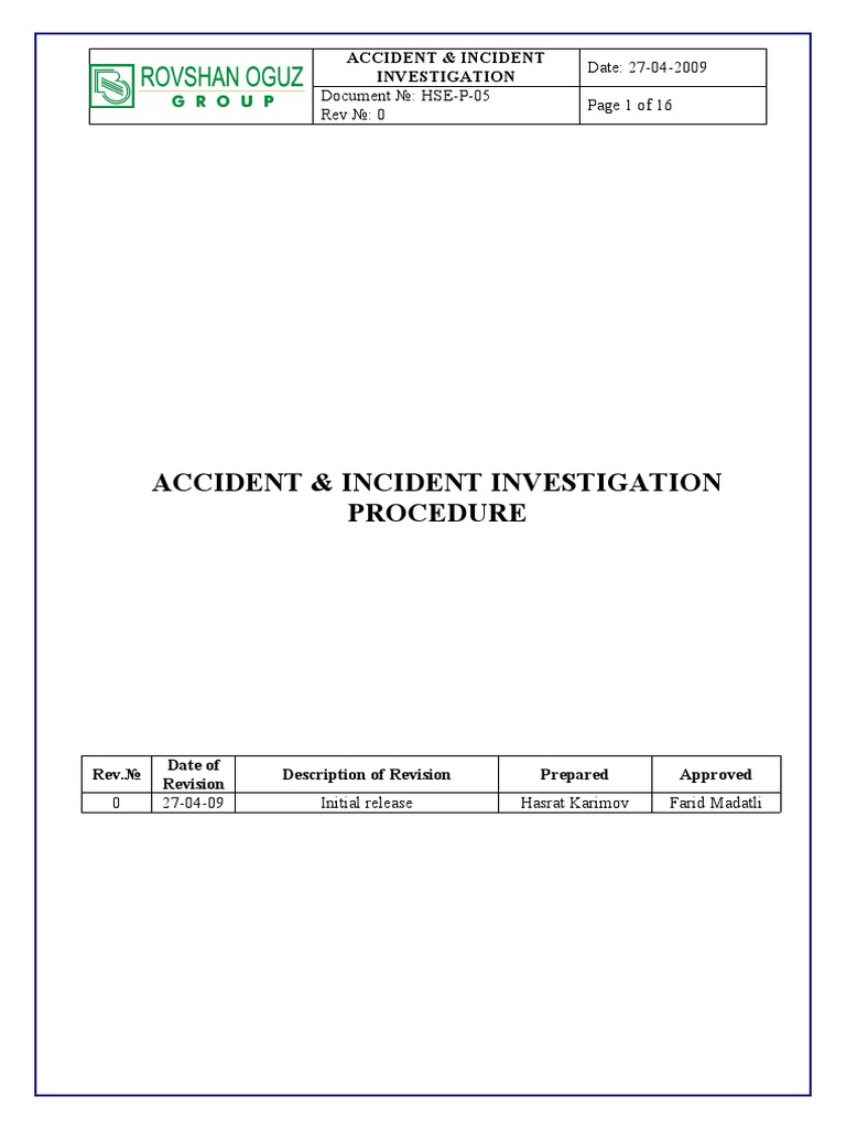 ACCIDENT and INCIDENT INVESTIGATION PROCEDURE | PDF