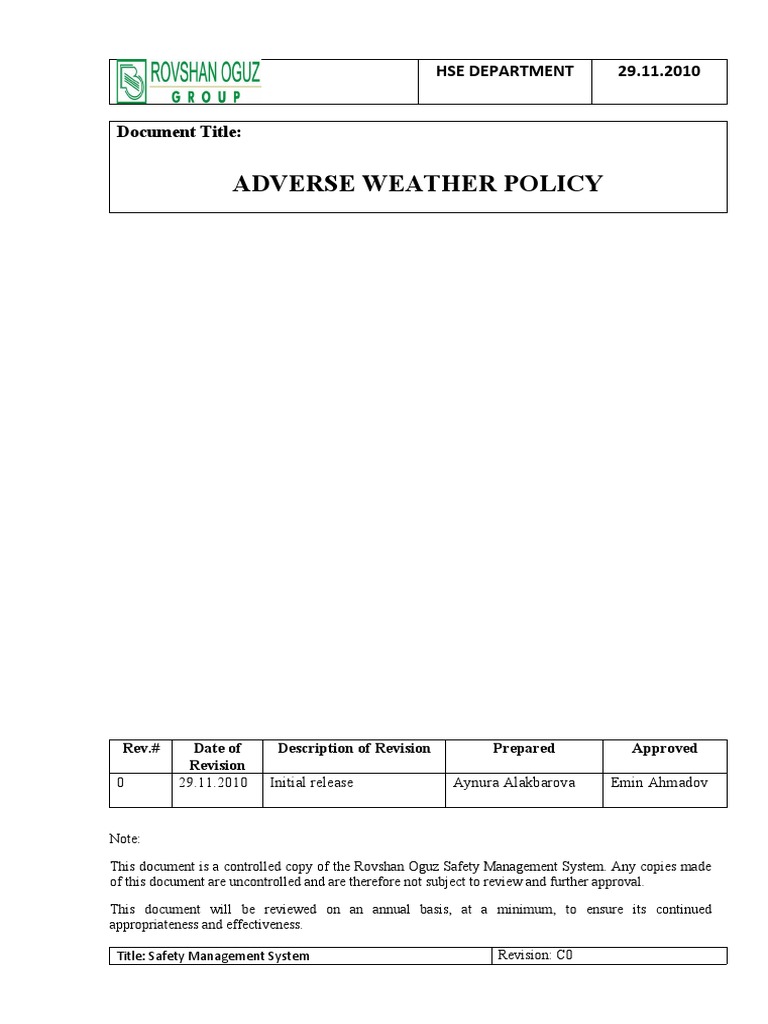 Adverse Weather Policy | Download Free PDF | Personal Protective ...