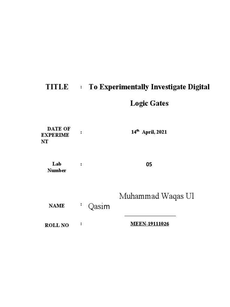 Experimental Study of Logic Gates | PDF | Logic Gate | Digital Electronics