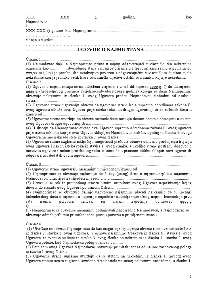 Solemizirani Ugovor o Najmu Stana | PDF