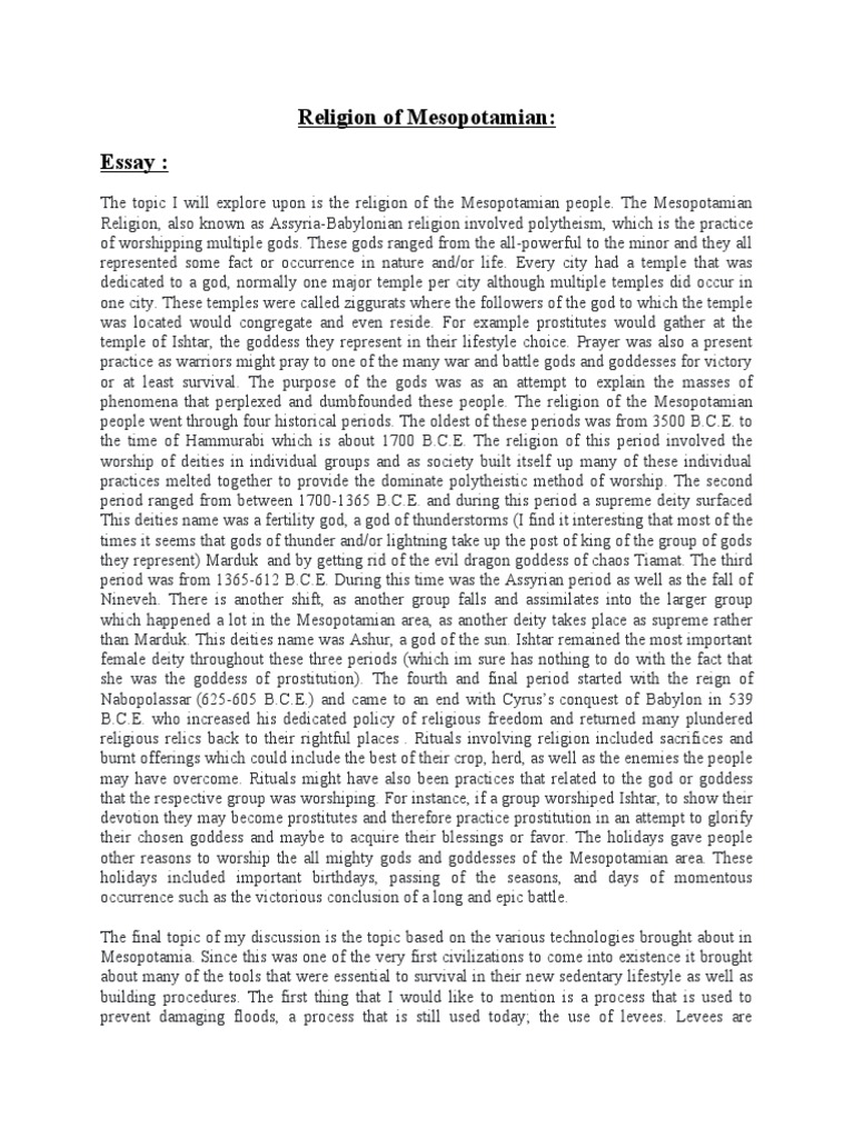 Religion of Mesopotamian: Essay | PDF | Mesopotamia | Deities