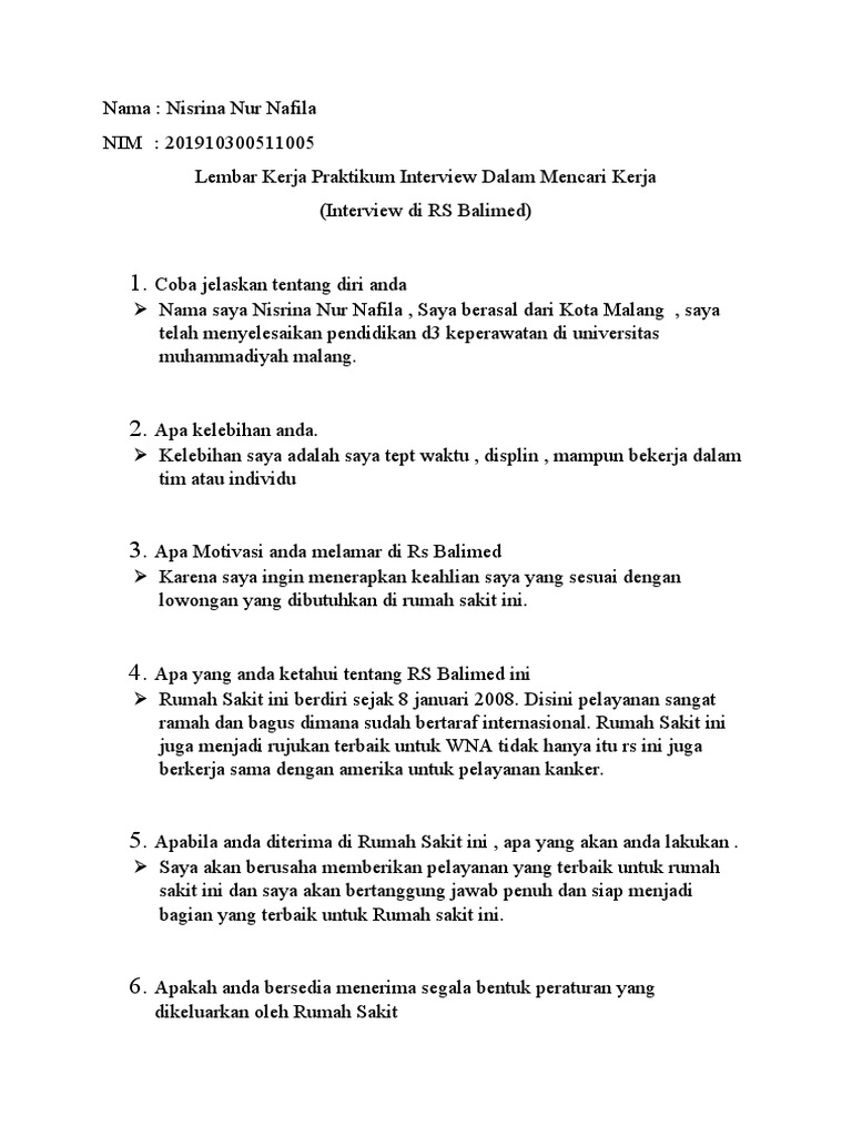Lembar Interview Nisrina Nur Nafila 201910300511005 | PDF