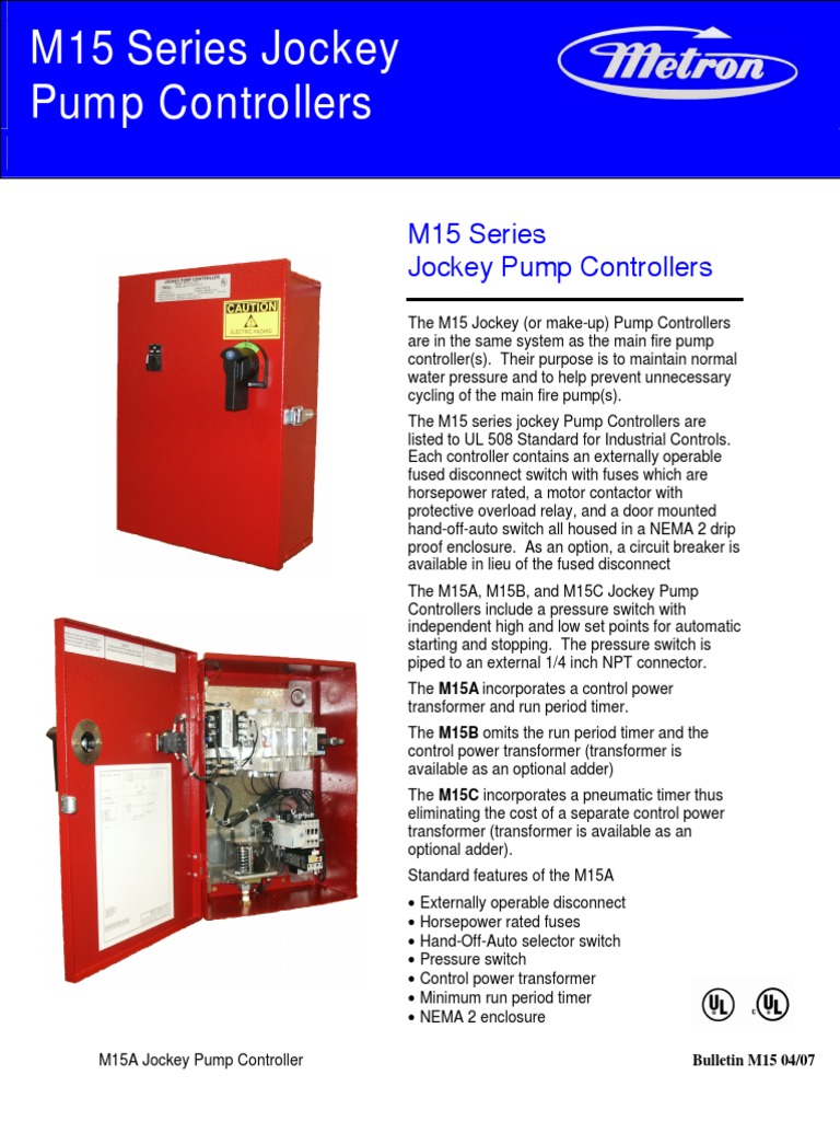M15 Series Jockey Pump Controllers | PDF | Fuse (Electrical) | Switch