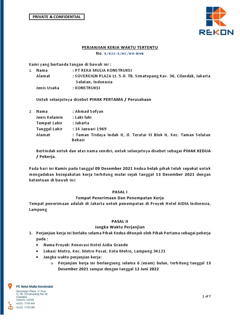 Contoh PKWT | PDF | Bisnis