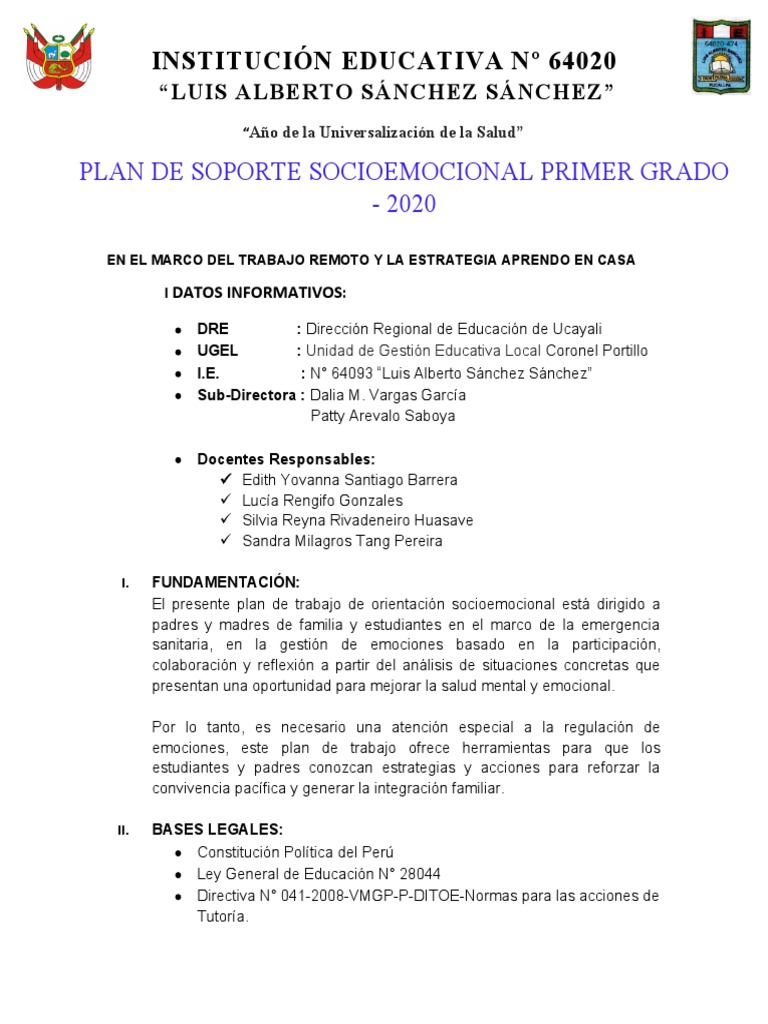 Plan de apoyo socioemocional para estudiantes y familias durante el ...