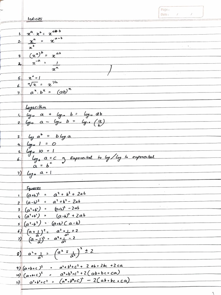 Math Formulas Class 12 | PDF