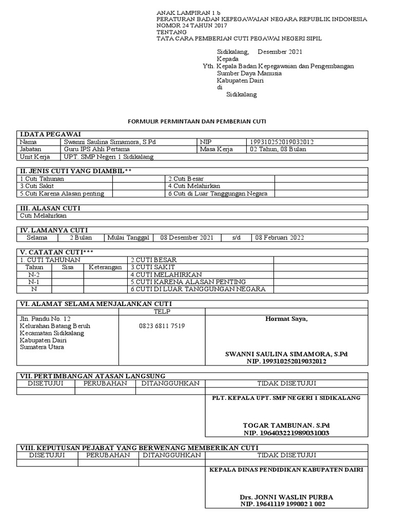 Formulir Cuti Fix | PDF