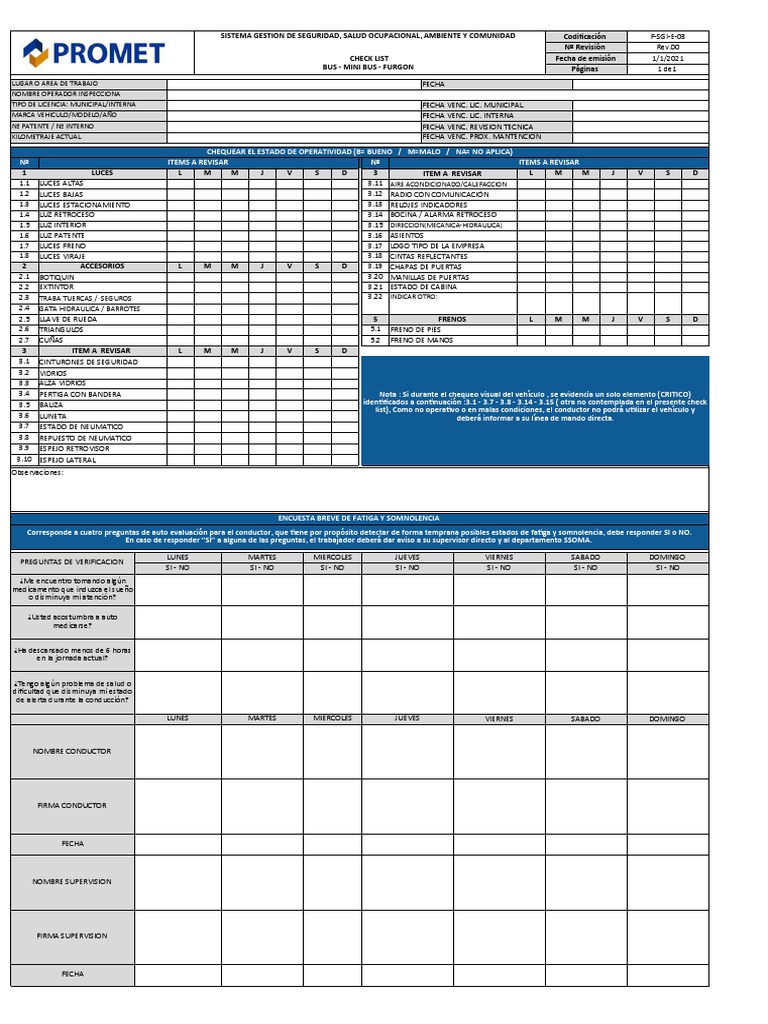F-03 Check List Bus - Mini Bus - Furgon | Descargar gratis PDF ...