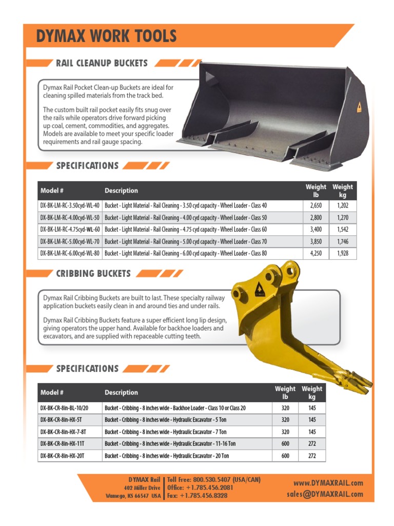 Dymax Work Tools: Rail Cleanup Buckets | PDF | Loader (Equipment ...