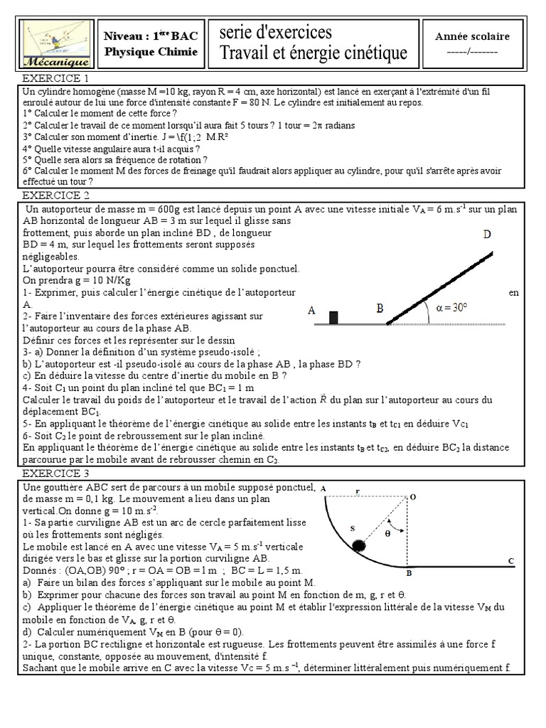 Chapitre 3 Exercices Travail Et Énergie Cinétique | PDF | Énergie kinétique | Rotation