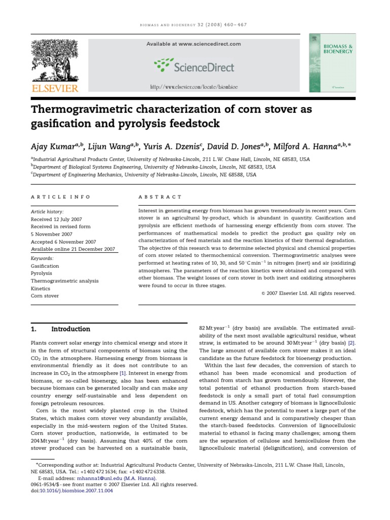 Thermogravimetric Characterization of Corn Stover As Gasification and ...