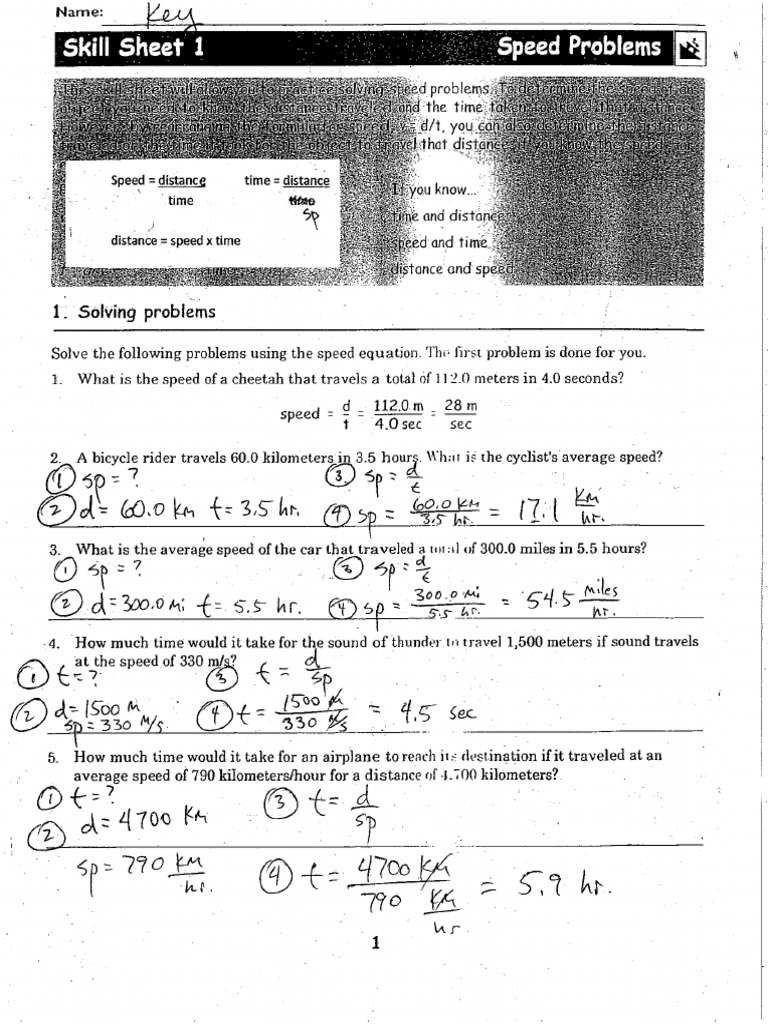 Skill Sheet 1 KEY | PDF