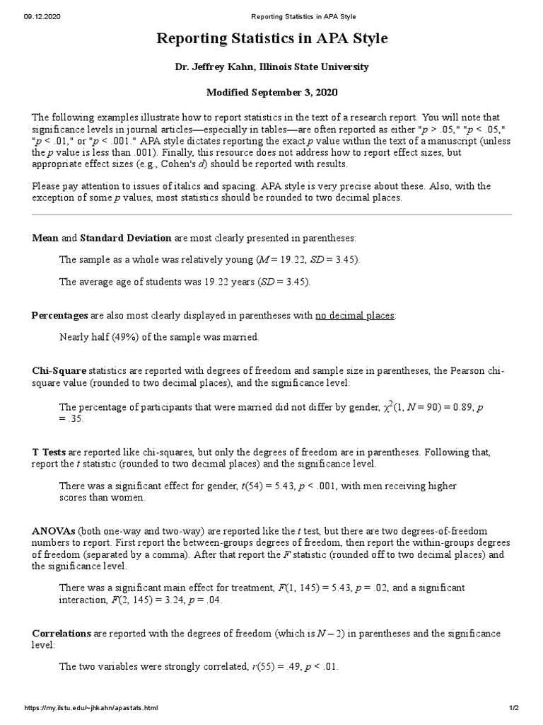 Reporting Statistics in APA Style | PDF | Effect Size | Standard Deviation