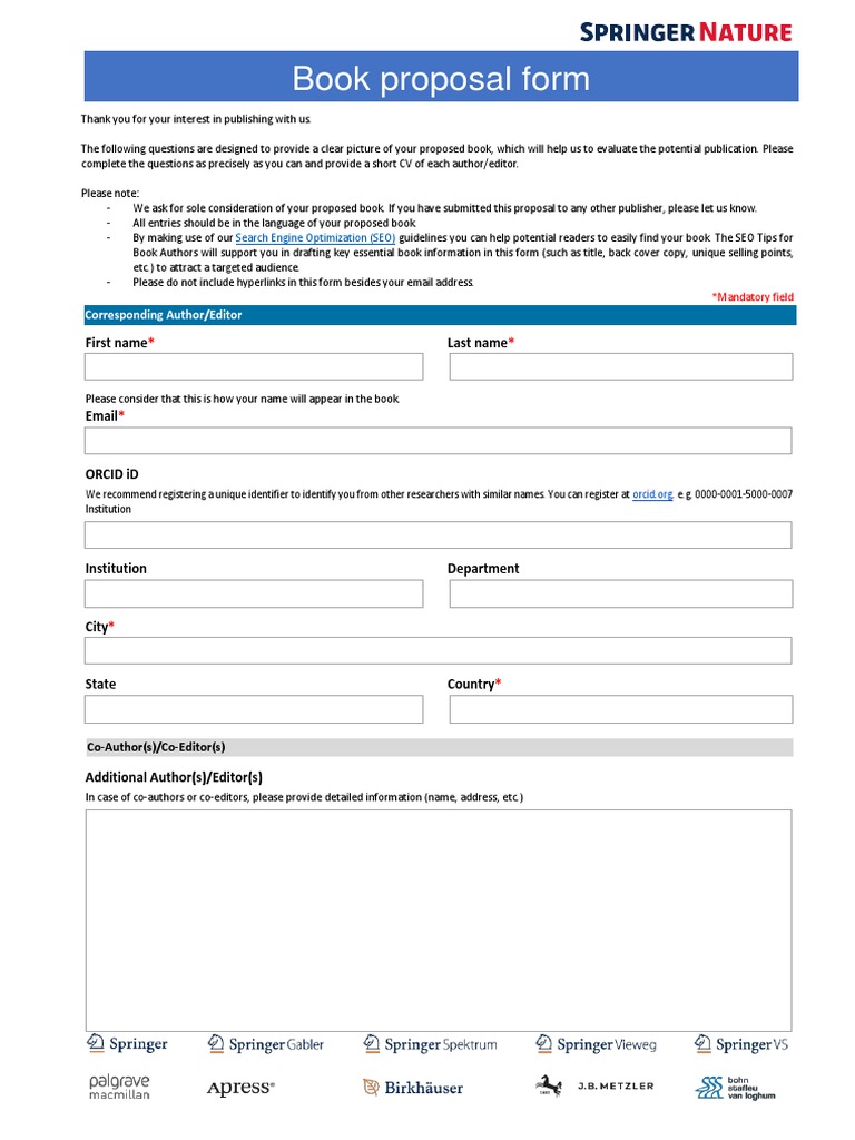 Book Proposal Form: First Name Last Name | Download Free PDF | Open ...