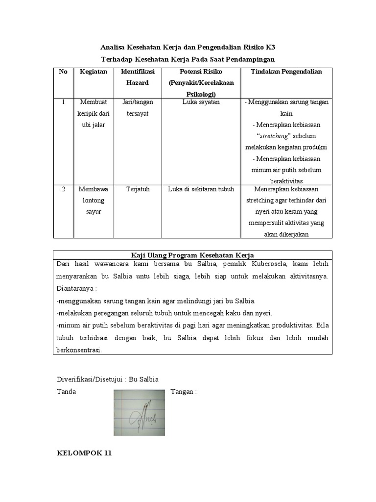 Analisa K3 Kesehatan Kerja Kuberosela - Kelompok 11 | PDF