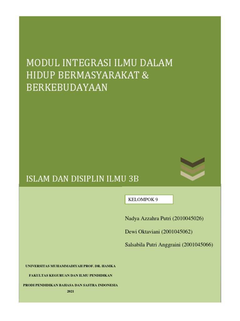 Modul Integrasi Ilmu Dalam Hidup Bermasyarakat & Berkebudayaan-KELOMPOK9-IDI-3B | PDF