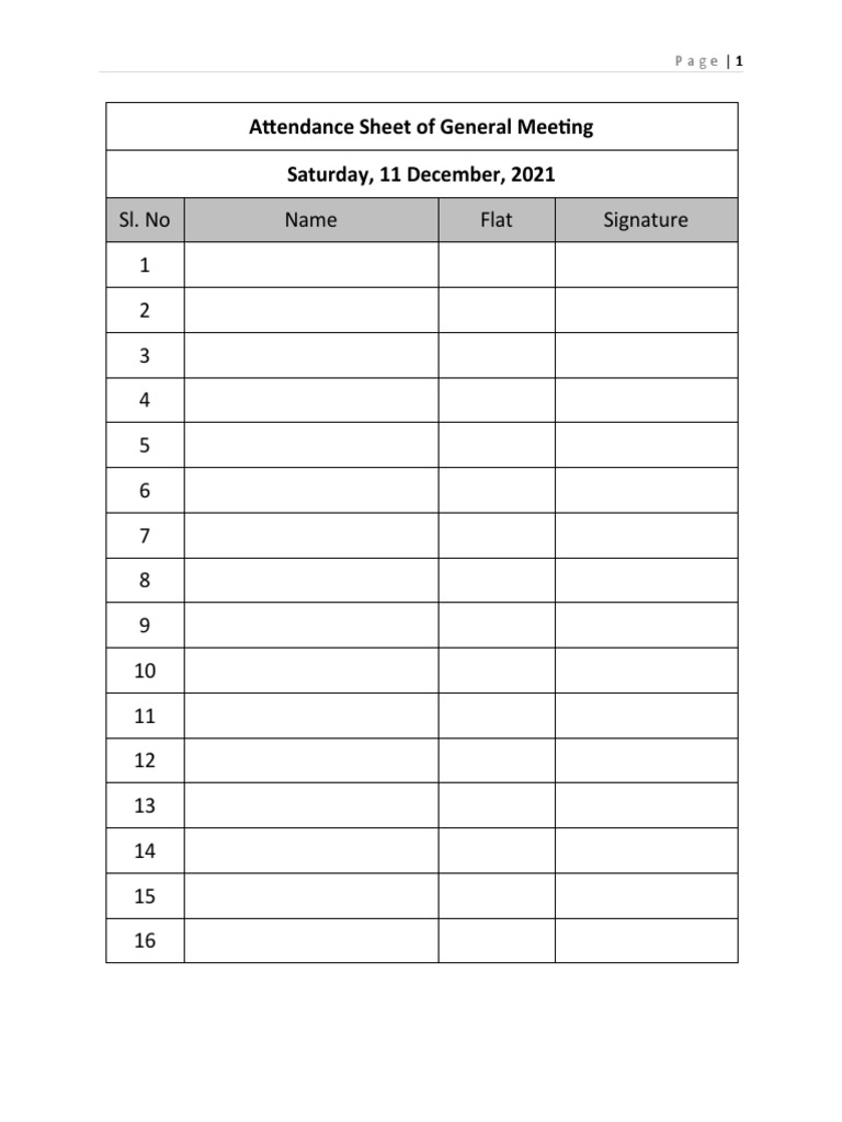 General Meeting Attendance Sheet | PDF