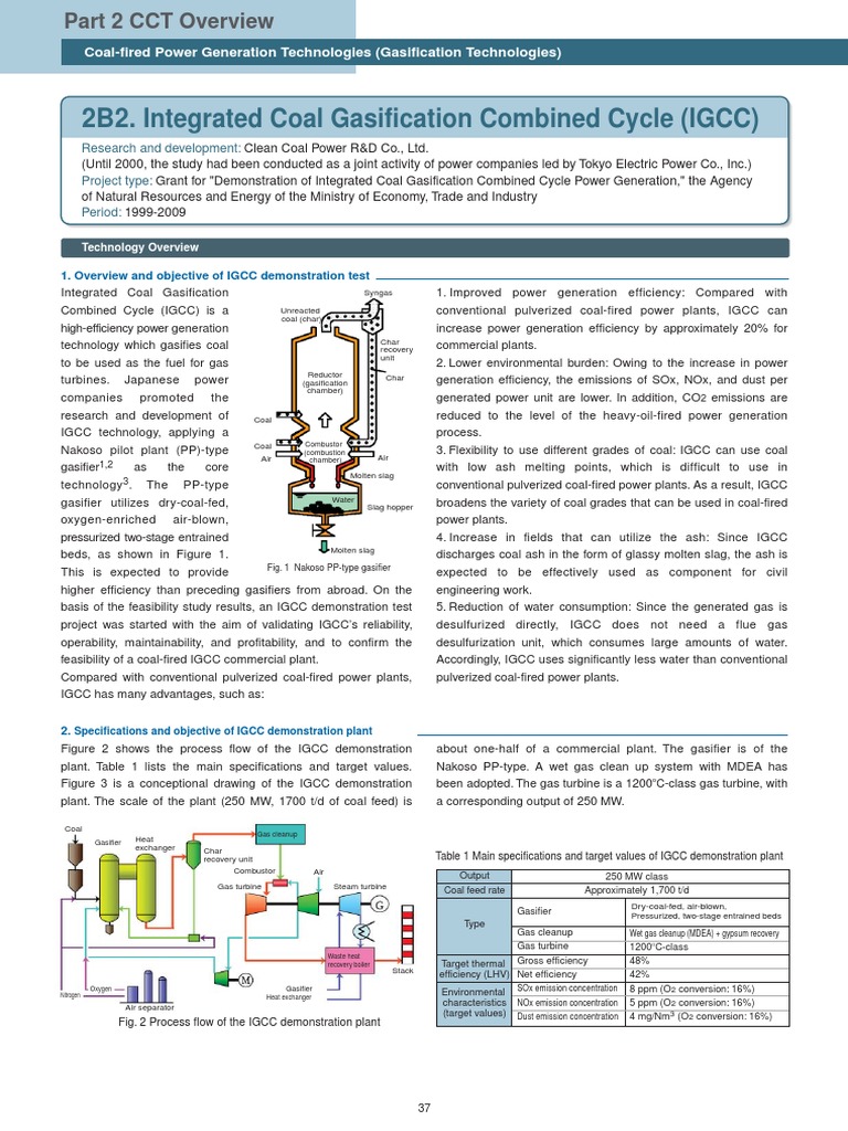 Igcc Integrated Coal Gasification Combined Cycle Pdf Gasification
