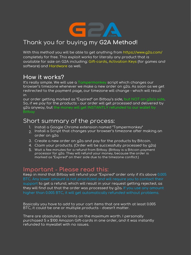 G2A Method - Bitcoin Refund Exploit | PDF | Bitcoin | Computing