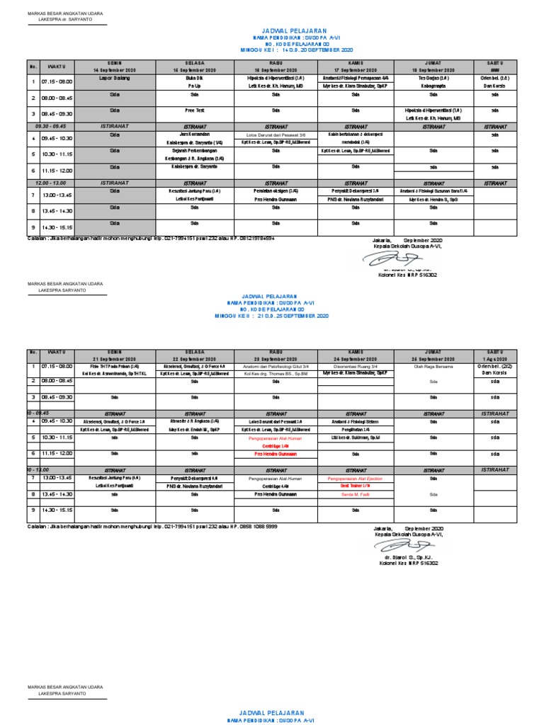 Jadwal Pel 2020 Susopa A-VI | PDF