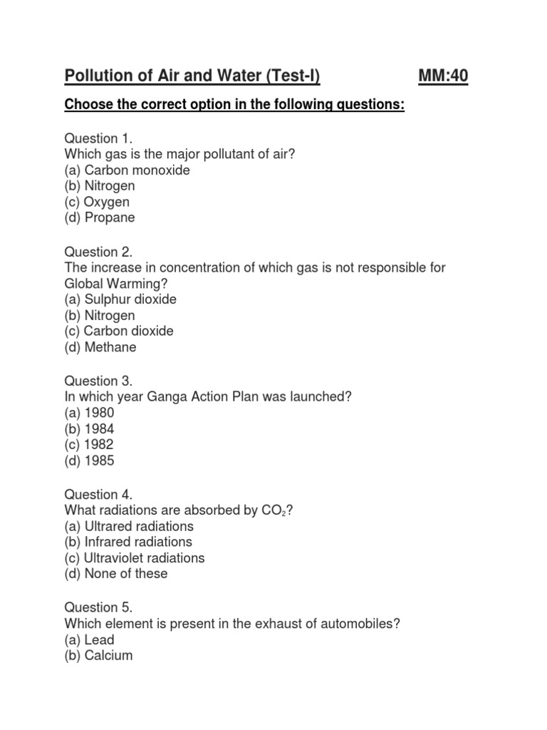 Pollution of Air and Water (Test-I) | PDF | Atmosphere Of Earth ...