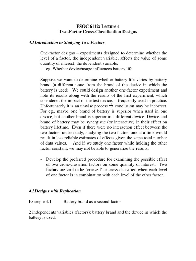 4.1 Introduction To Studying Two Factors: ESGC 6112: Lecture 4 Two-Factor Cross-Classification ...