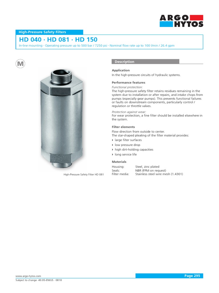Argo-hyto-filtration-HD040 HD081 HD150 40.05 EN US PDF | PDF | Pump | Gases