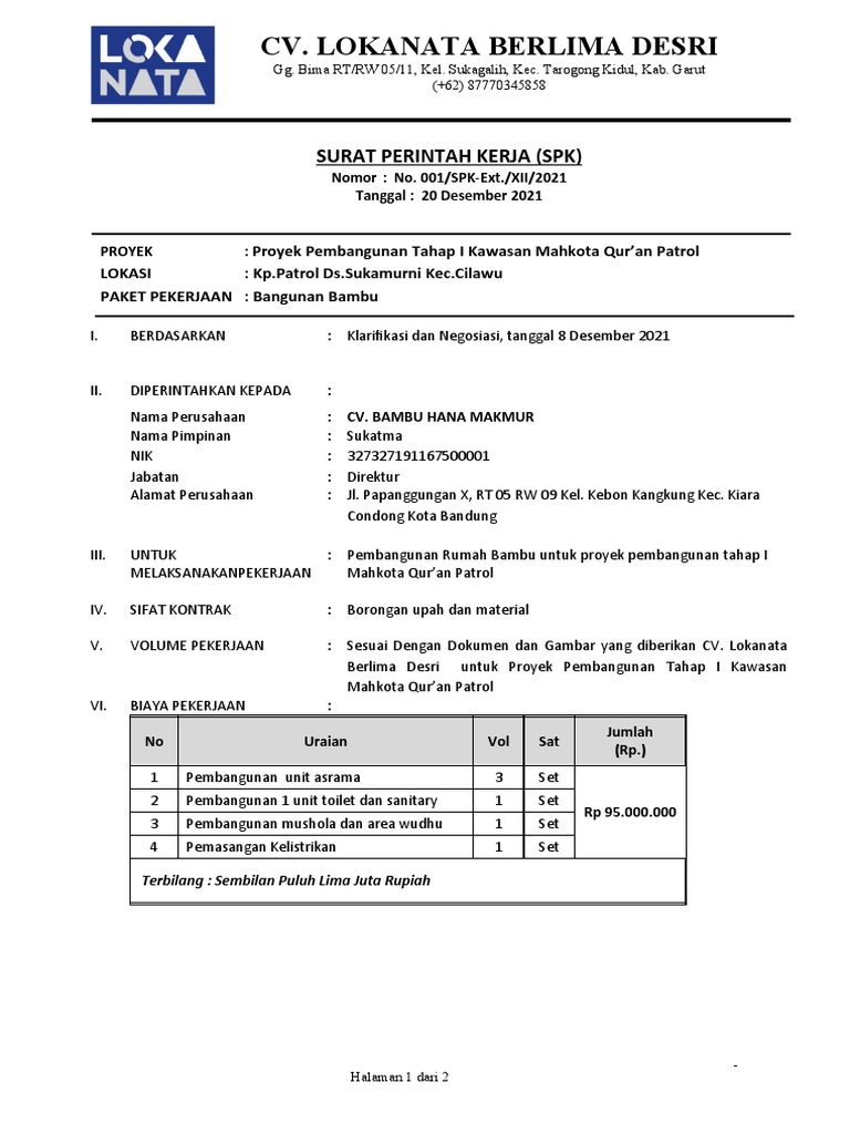 Spk-Cv. Bambu Hana Maju Jaya | PDF